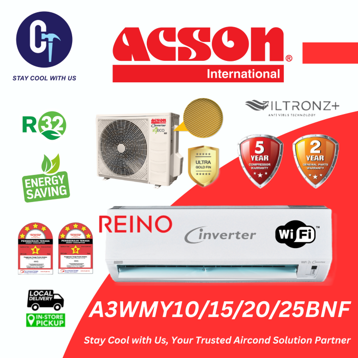 ACSON R32 - Reino Inverter Series Air Conditioner (1.0HP~2.5HP) - Chun Tien Air Cond Sales ...